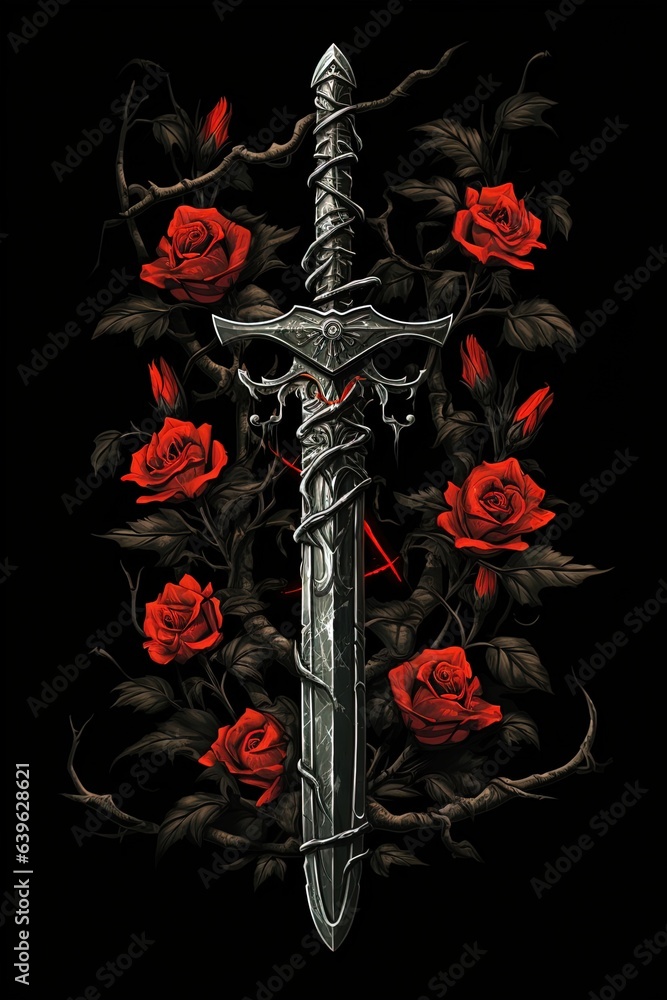 High fantasy illustration of a sword with vines and flowers. Great for ...