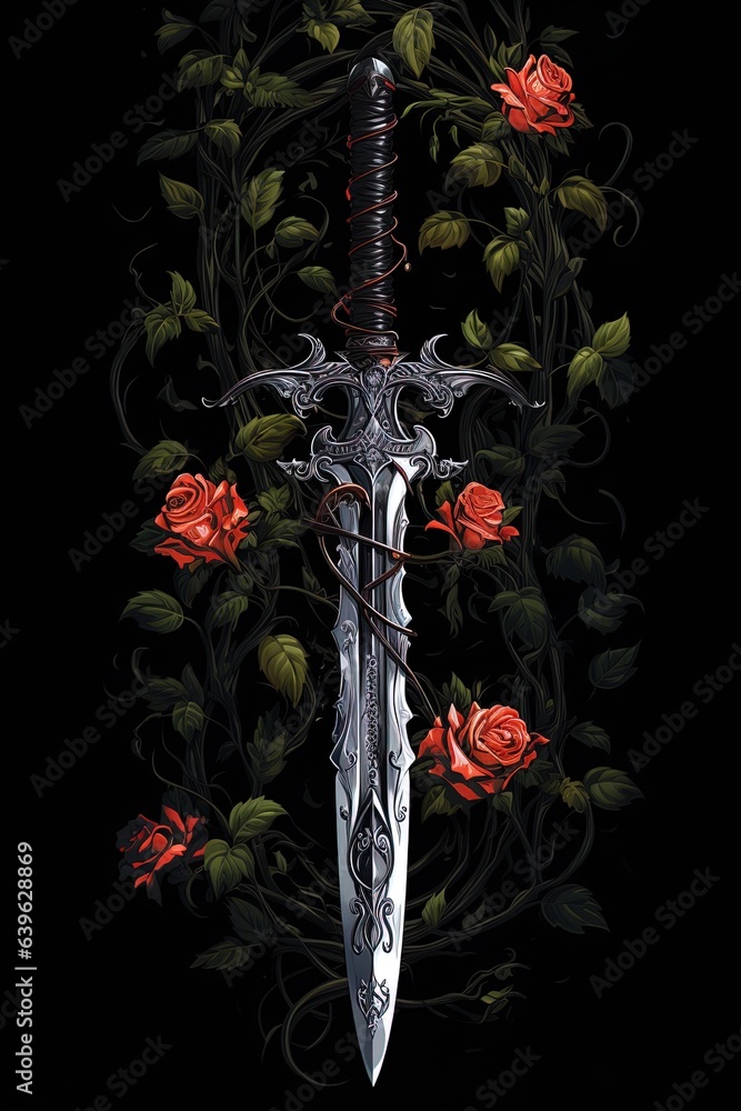 High fantasy illustration of a sword with vines and flowers. Great for ...