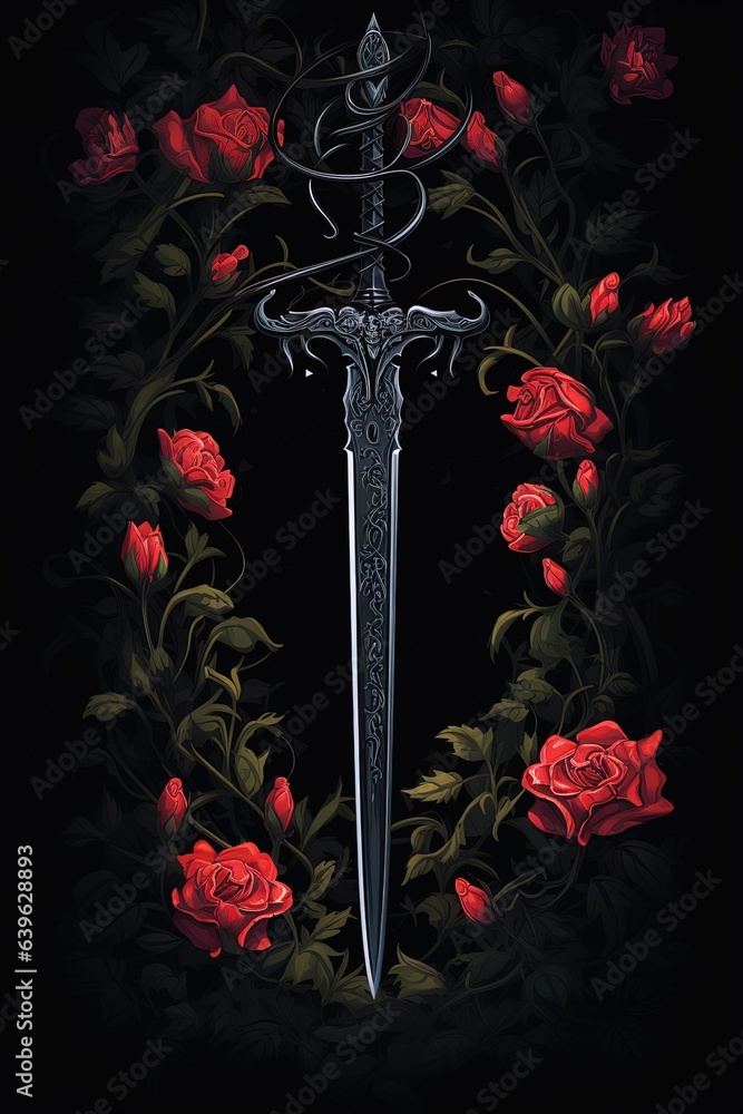 High fantasy illustration of a sword with vines and flowers. Great for ...