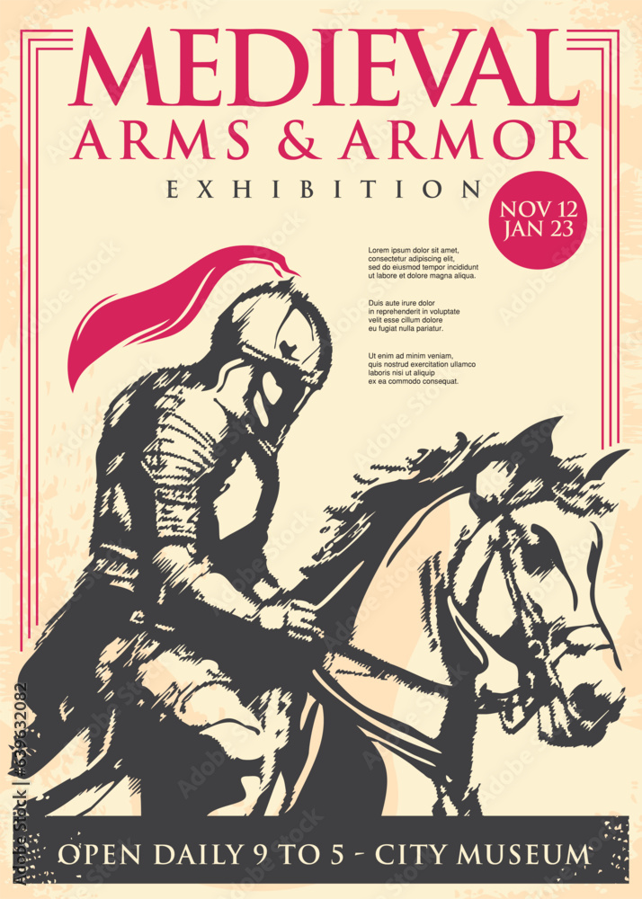 Retro poster design for medieval arms and armor museum exhibition ...