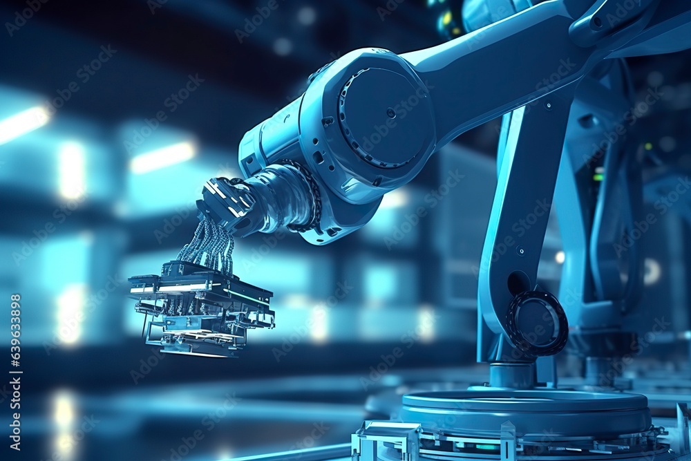 Arm robot working with Screen monitor control industrial machine robot ...