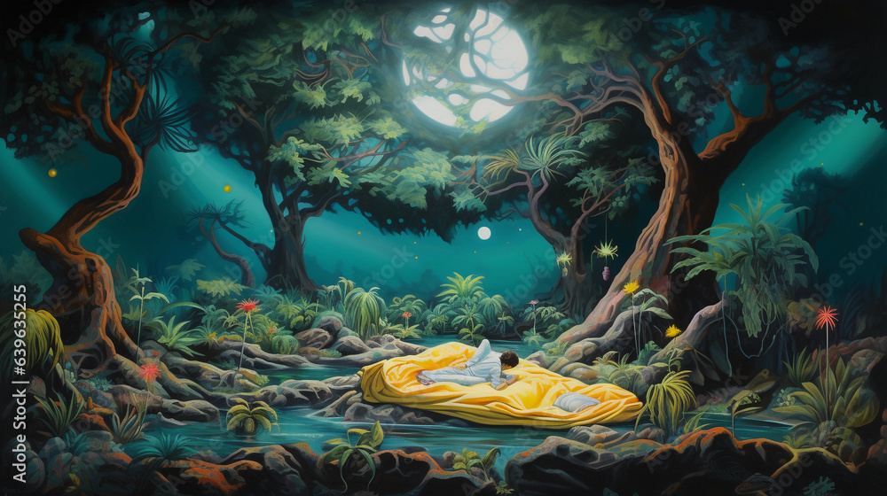 A surrealist interpretation of a slow - paced, afternoon siesta under a ...