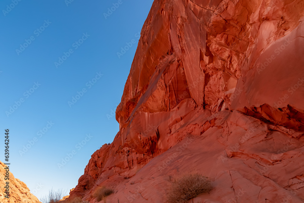 Close up view of red Aztek sandstone rock formations in Petroglyph ...