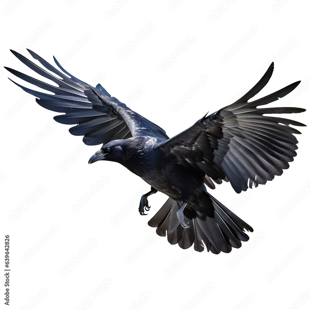 Grand Corbeau en vol (Corvus corax) avec transparence, sans background ...