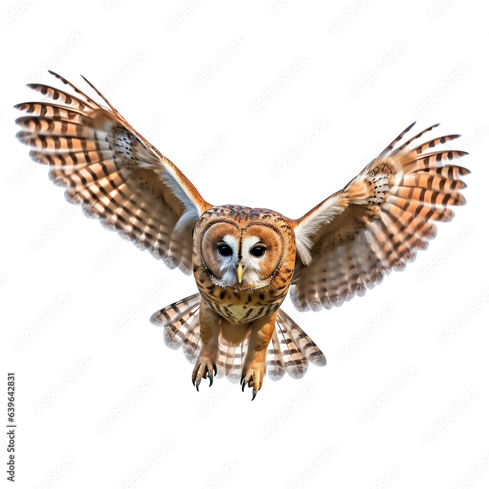 Chouette hulotte ou Chat-huant en vol (Strix aluco) avec transparence ...