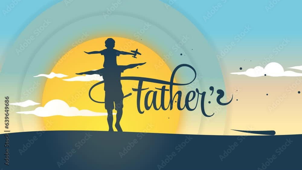 Happy Father's Day Animated with a silhouette of a father holding his ...