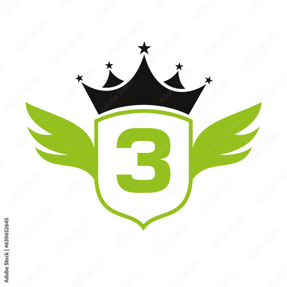 Letter 3 Transportation Logo With Wing, Shield And Crown Icon. Wing ...