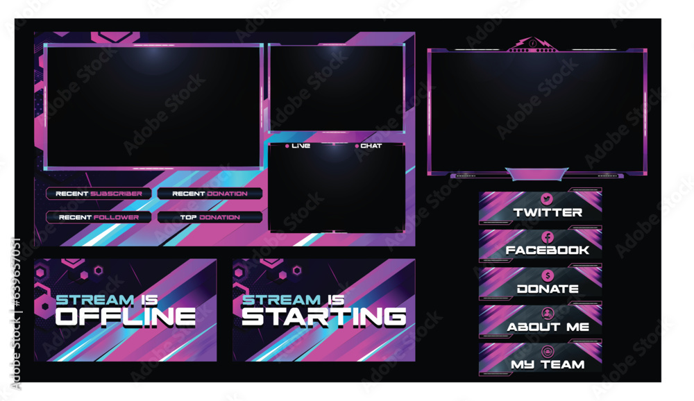 Twitch stream overlay package including facecam overlay, offline ...