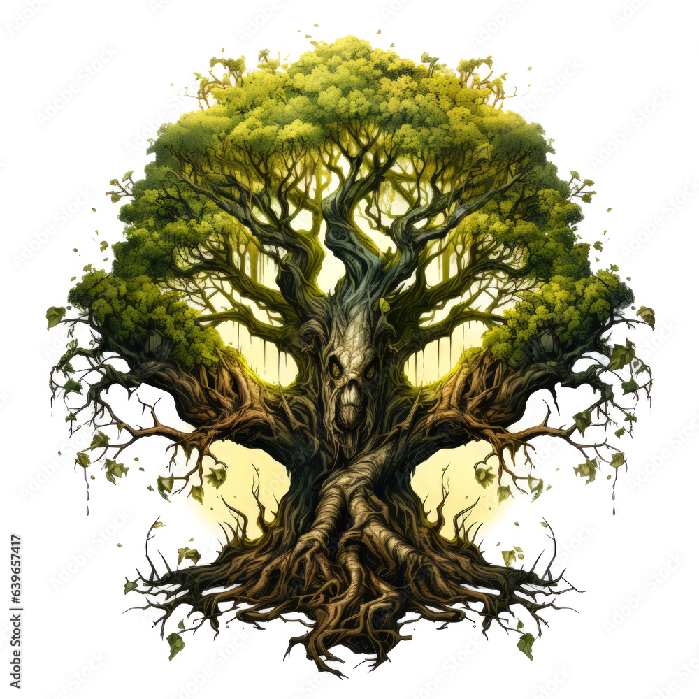Animated humanoid tree, colorful cartoon illustration isolated on white ...
