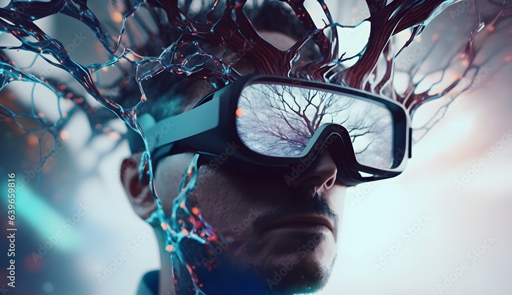 Virtual man people and neural network in VR glasses is a symbiosis of a ...