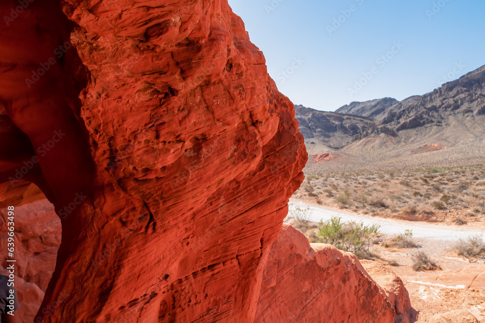 Interior view of windstone arch or fire cave in Valley of Fire State ...
