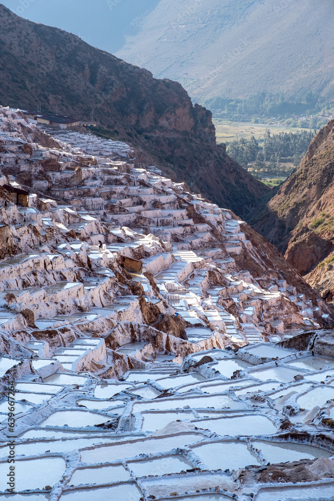 Views of the Maras Salt Flats, Peru. The Salinas de Maras are more than ...