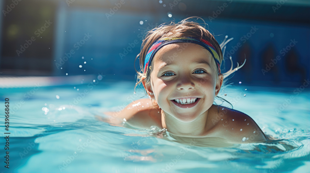 Generative AI, child, boy or girl swimming in the pool, swimming ...