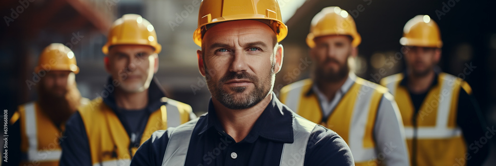 Professional construction workers team photo at construction site ...