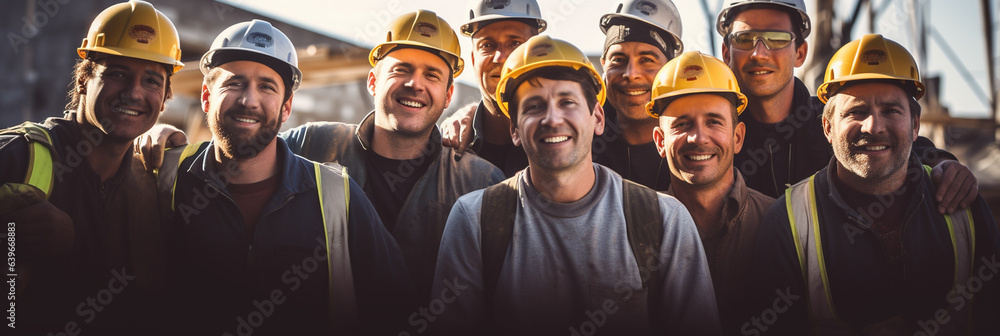Professional construction workers team photo at construction site ...