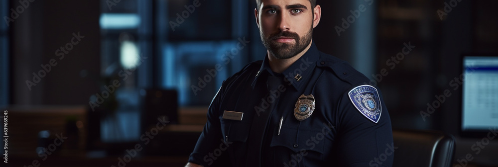 Handsome male police officer working at law enforcement, professional ...