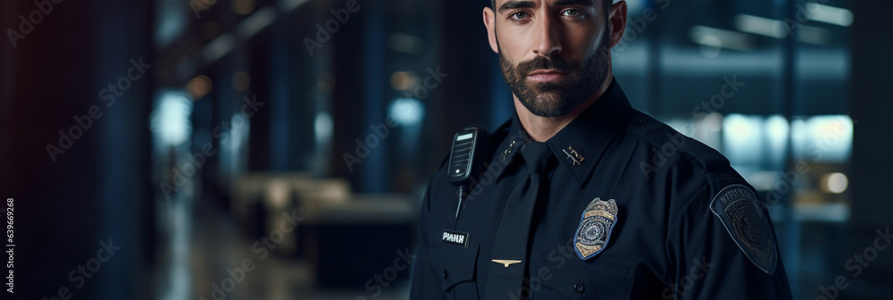 Handsome male police officer working at law enforcement, professional ...