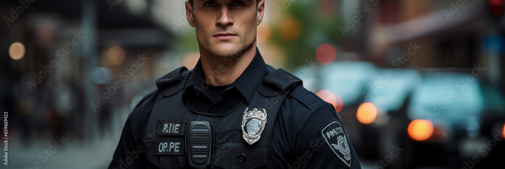 Handsome male police officer working at law enforcement, professional ...