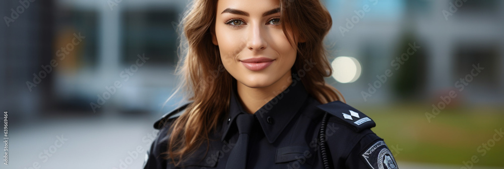 Beautiful female law enforcement police officer in work uniform ...