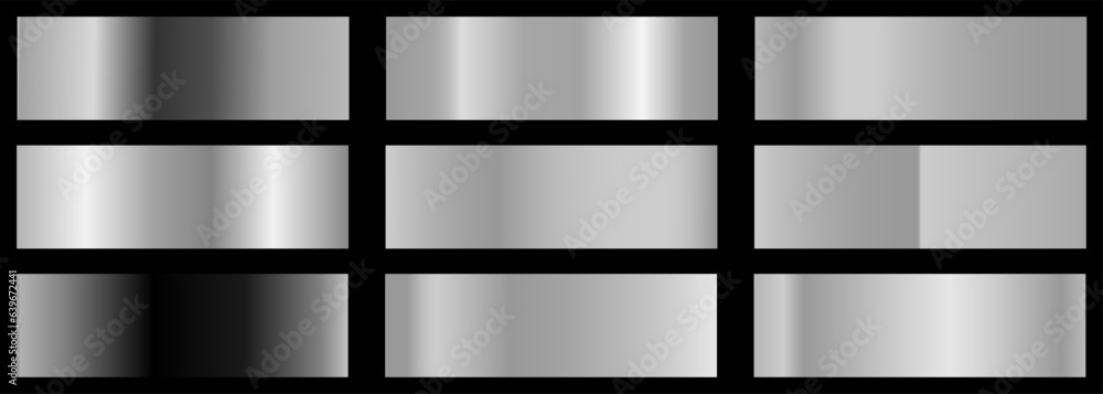 Set of silver foil texture. Shiny and metal steel gradient collection ...