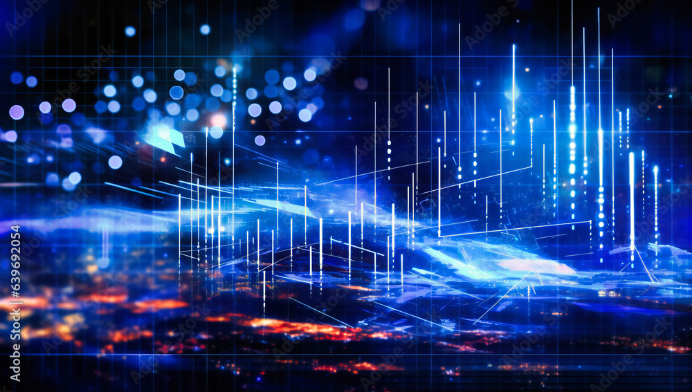 Within the blue graphics, a fusion of infographics and graphs visually ...