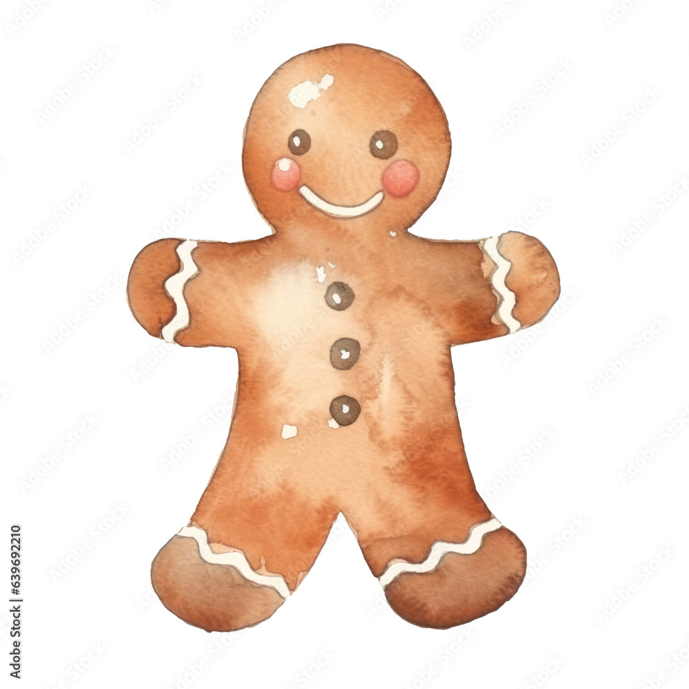 Gingerbread man watercolour illustration. clipart for design. Christmas ...