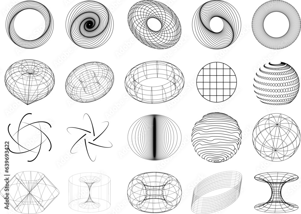 3d Retro futuristic. Isolated elements on the white background. Acid ...