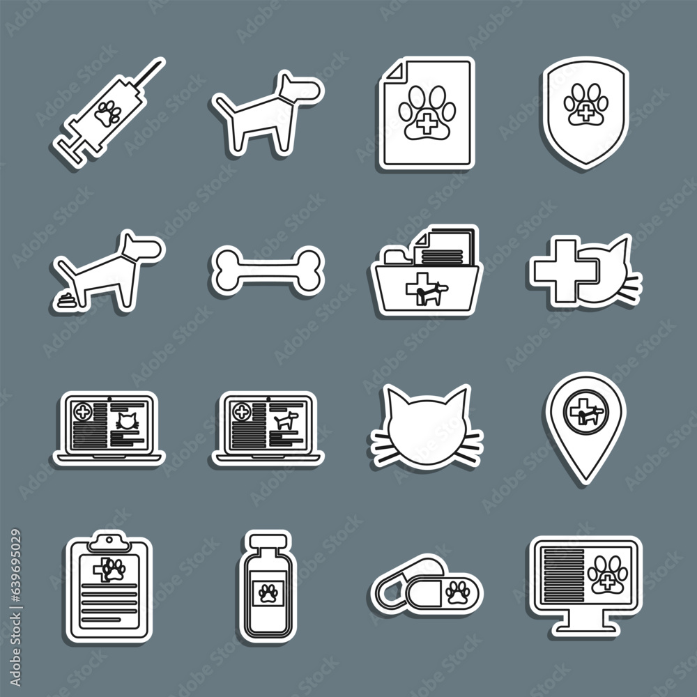 Set line Clinical record pet on monitor, Location veterinary ...