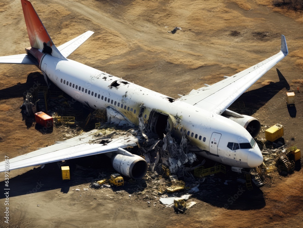 Generative AI illustration of from above view of crashed and damaged ...