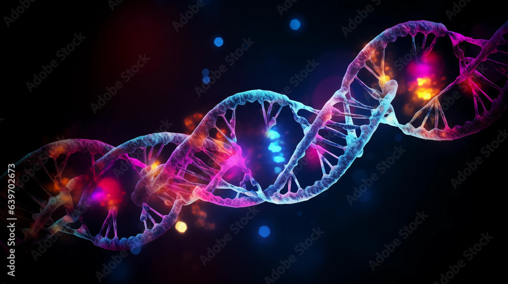 Ilustracja Stock: Vividly colored DNA strand, appearing to rotate, neon ...