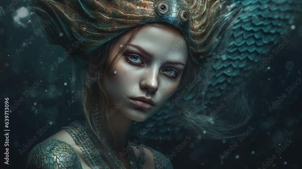Foto de Portrait of a beautiful mermaid siren of the sea. The mermaid ...