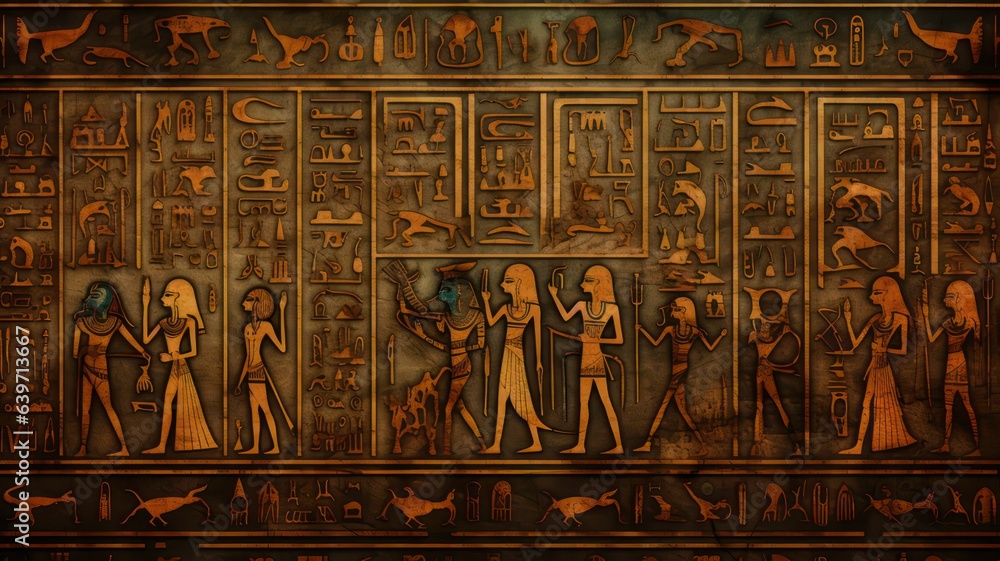 Ancient Egyptian hieroglyphs on ancient background created with ...