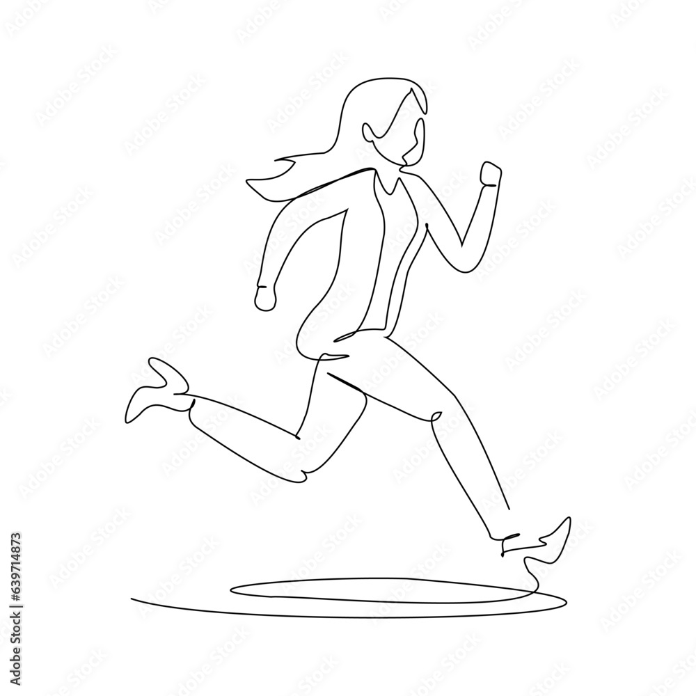continuous line drawing of a running woman. Vector design in a linear ...
