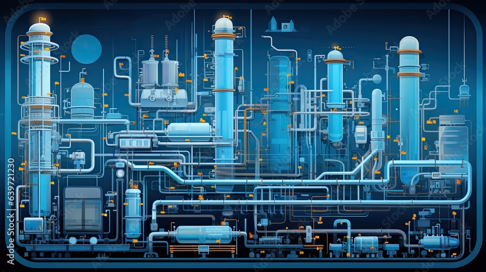 AI-generated illustration of a stylized complex refinery system, at ...