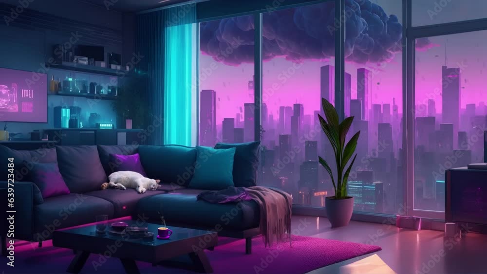 modern living room with purple sofa, animated virtual backgrounds ...