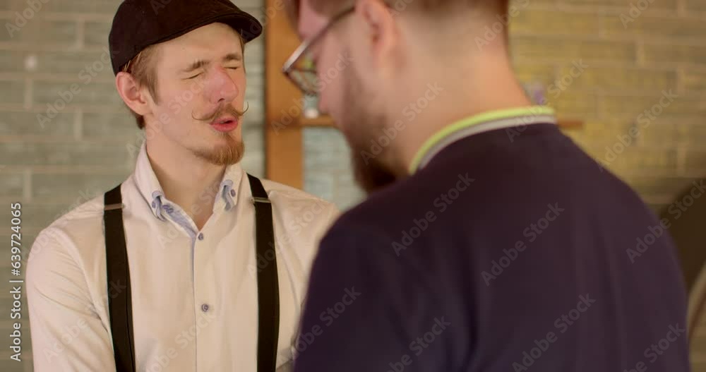 Men talking. Individual facial features shape of mustache and beard ...