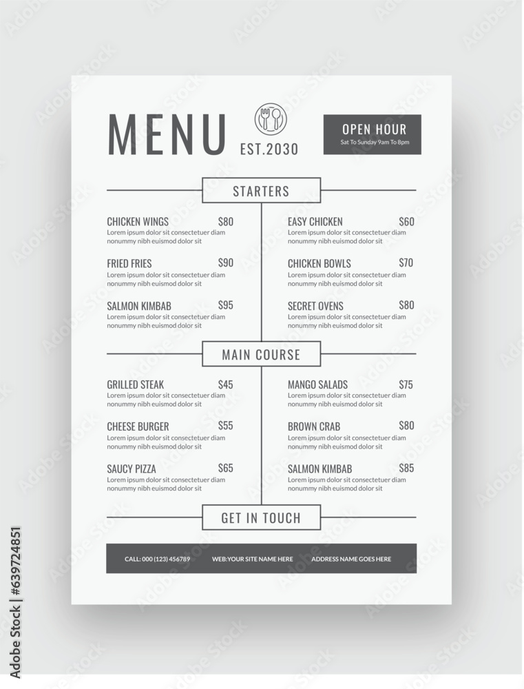 Simple Food Menu, Restaurant cafe, Vector Template, Fast food, Flyer ...