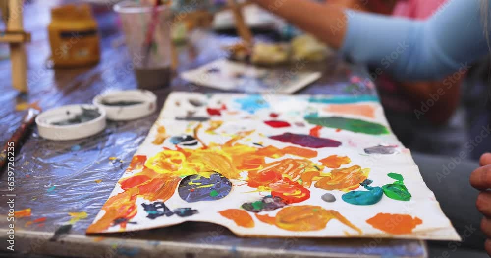 Process of drawing, group class of talented students with painting ...