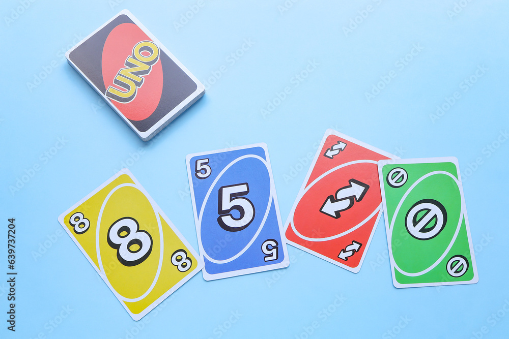 Bangkok, Thailand : August 13, 2023 : A set of colorful Uno game cards ...
