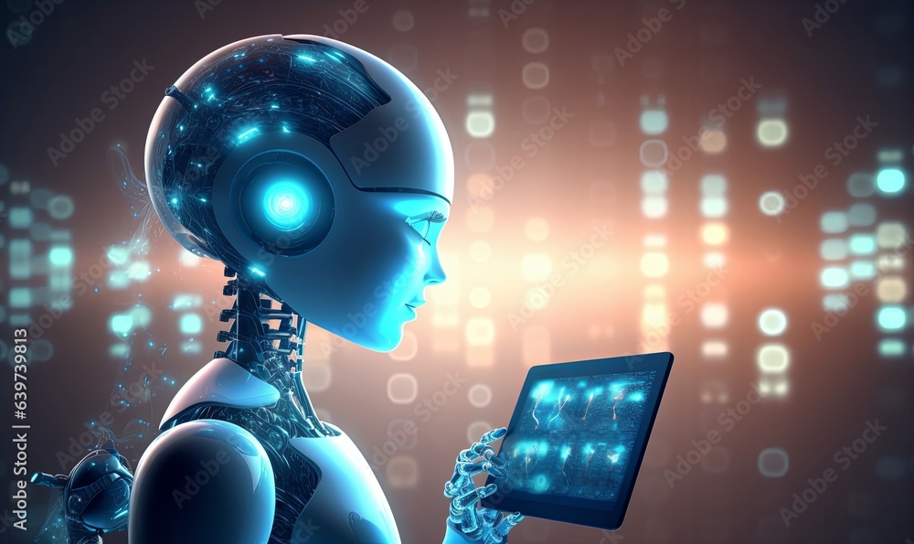 Robotic ai, chat bot. futuristic technology or machine learning data ...