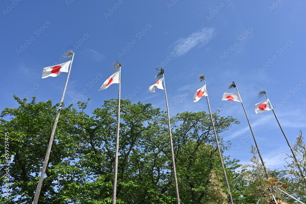 Japanese shrine festival. A Shinto deity is carried on a mikoshi ...