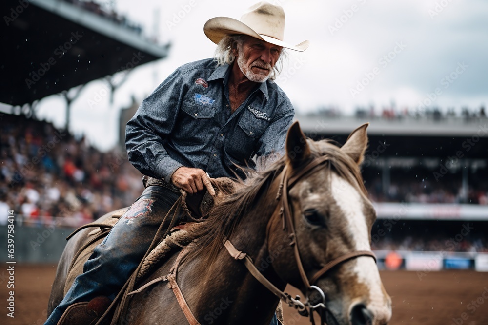 rodeo cowboys in action, riding bucking broncos, roping cattle, and ...