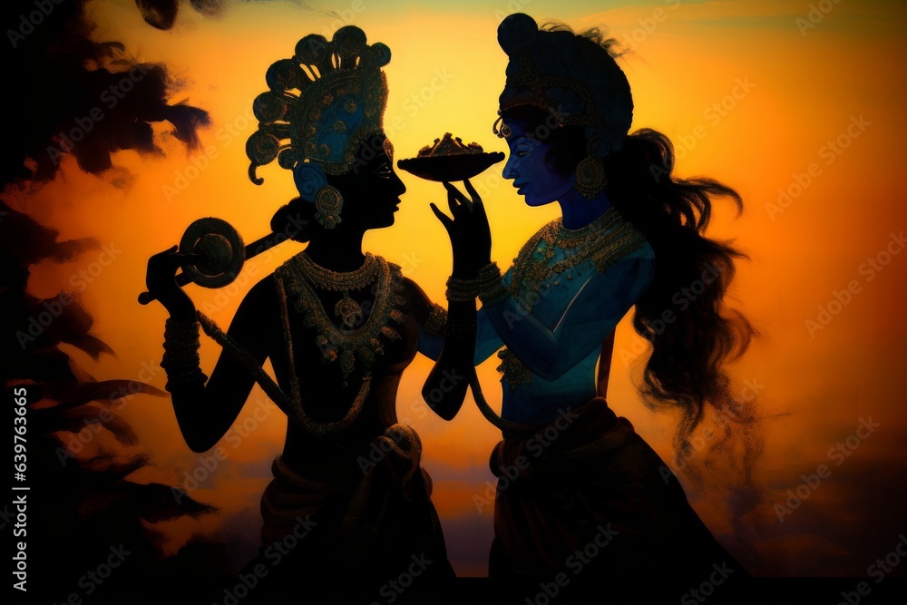 shadow of lord krishna and radha, Generative AI Stock Illustration ...