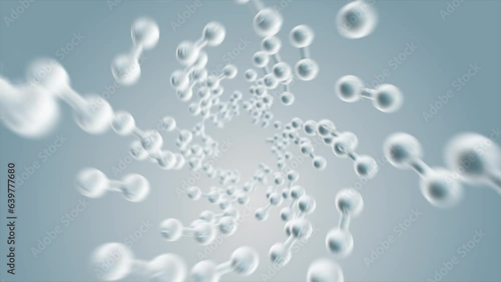 3D animation Atom nano molecule macro atom cell Serum Liquid Cream ...