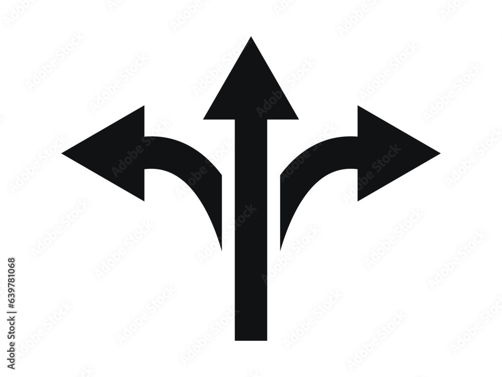 Three Way Direction Arrow Icons, Triple Directional Road Icon Sign ...