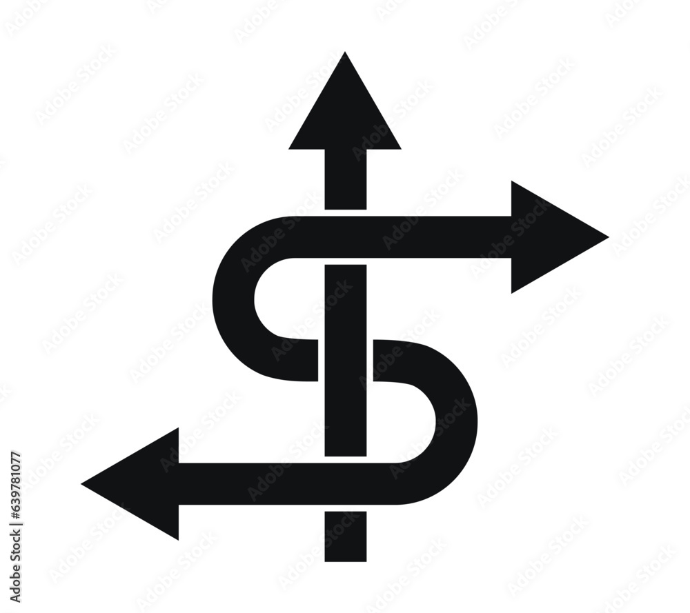 Three Way Direction Arrow Icons Triple Directional Road Icon Sign