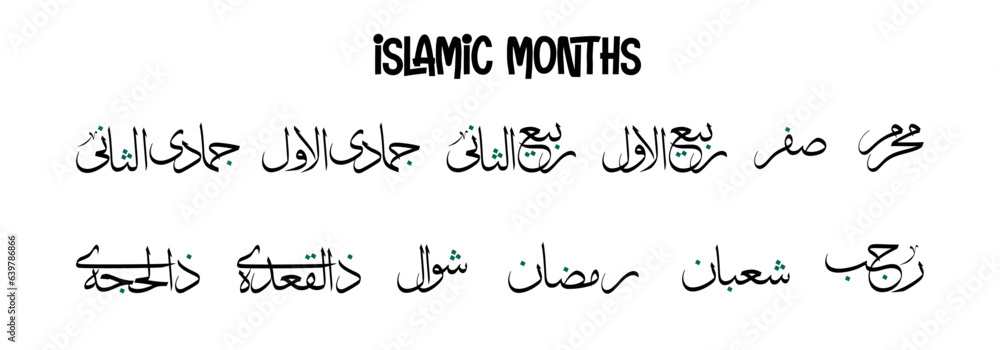 Islamic Months Arabic Calligraphy | Islamic Month Names | Islamic ...