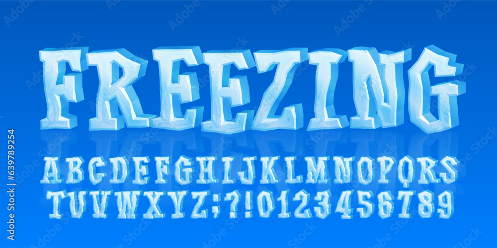 Freezing alphabet font. 3D cartoon ice letters and numbers. Stock ...
