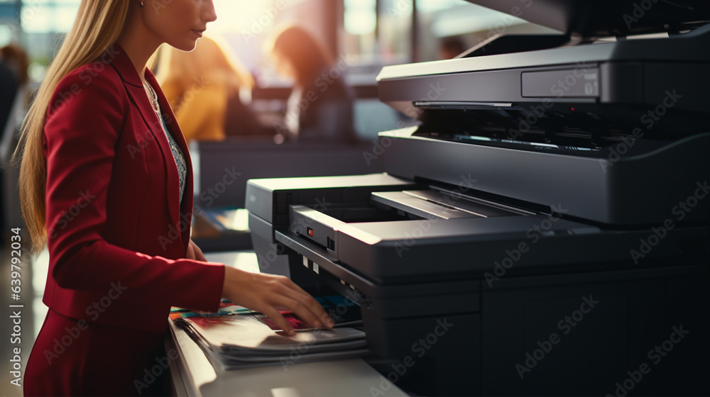girl in the office working with a copier, legal AI Stock Illustration ...