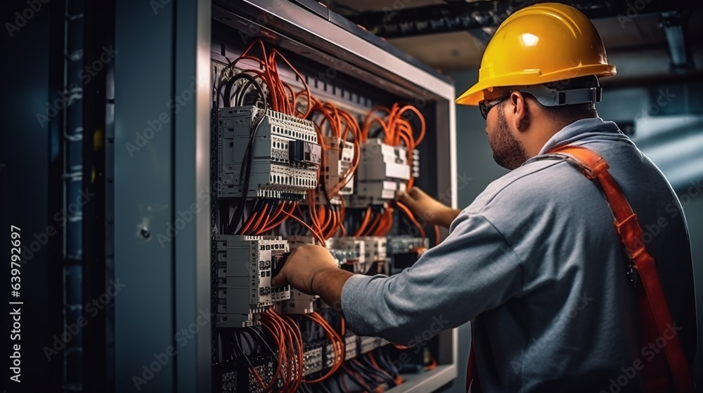 An electrical engineer checks the voltage of an electric current in the ...